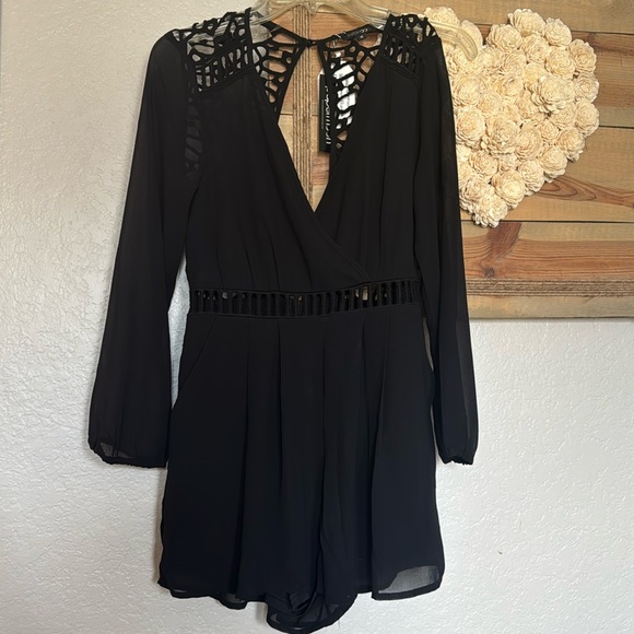 Papermoon | Pants & Jumpsuits | Papermoon Short Black Romper Cutout ...